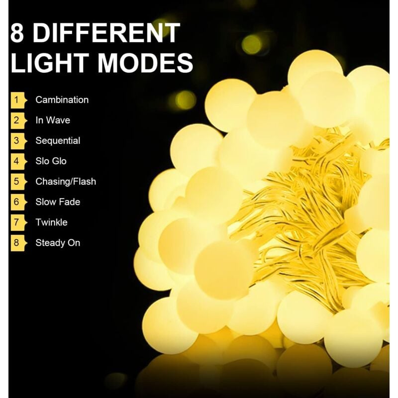 Instalatie LED cu bila, 80 LED-uri, 10m, 8 moduri, pentru interior si ...