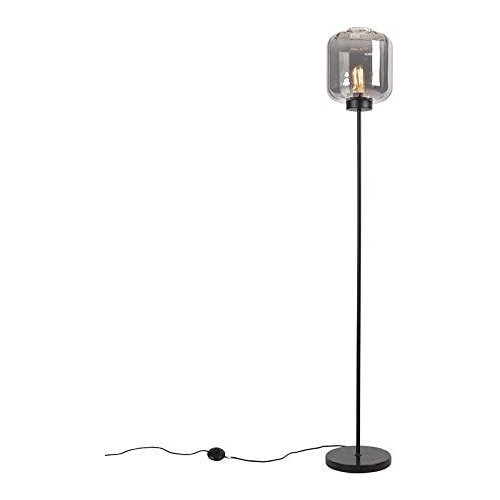 Lampadar modern Qazqa, design elegant, negru, sticla fumurie, E27, 60W ...