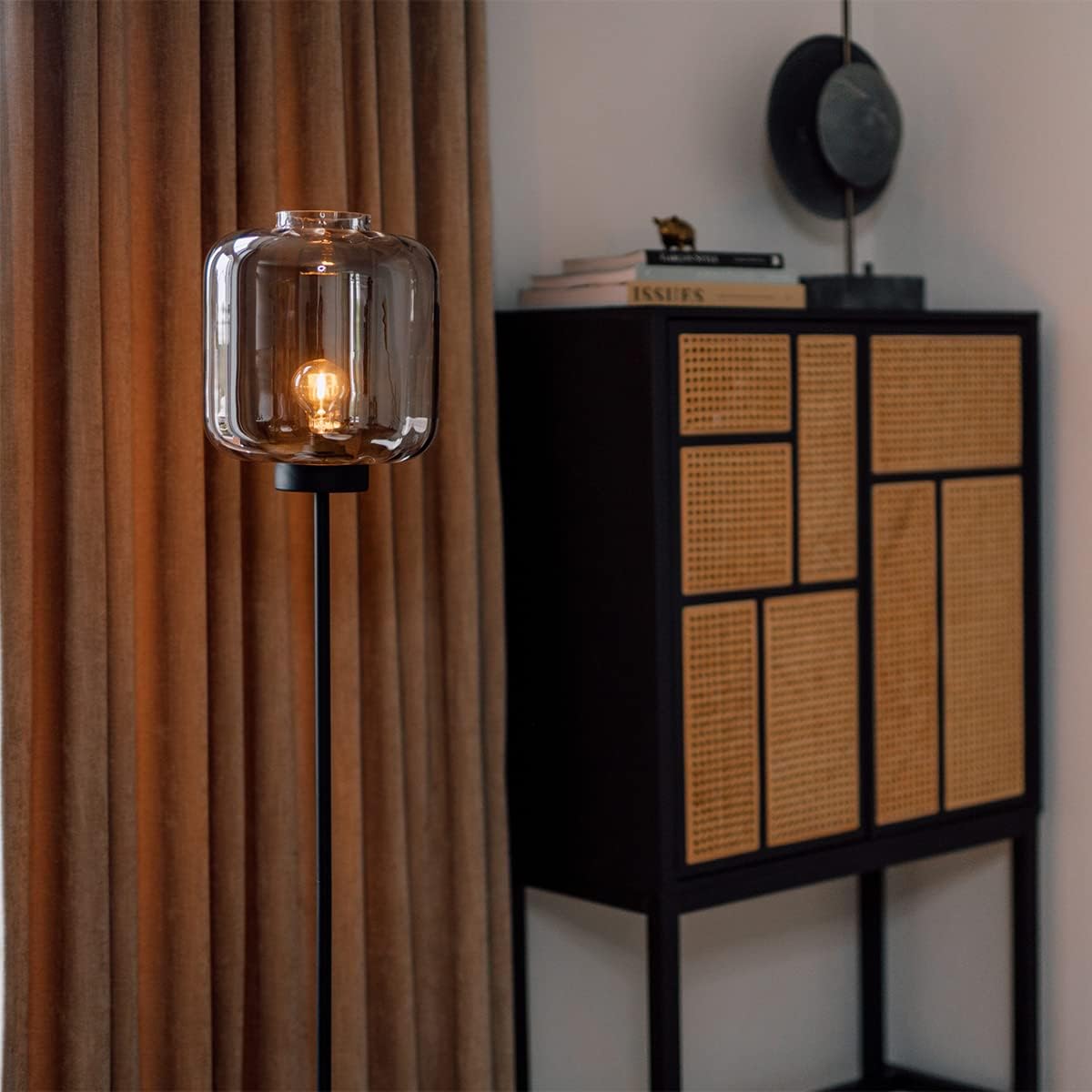 Lampadar modern Qazqa, design elegant, negru, sticla fumurie, E27, 60W ...