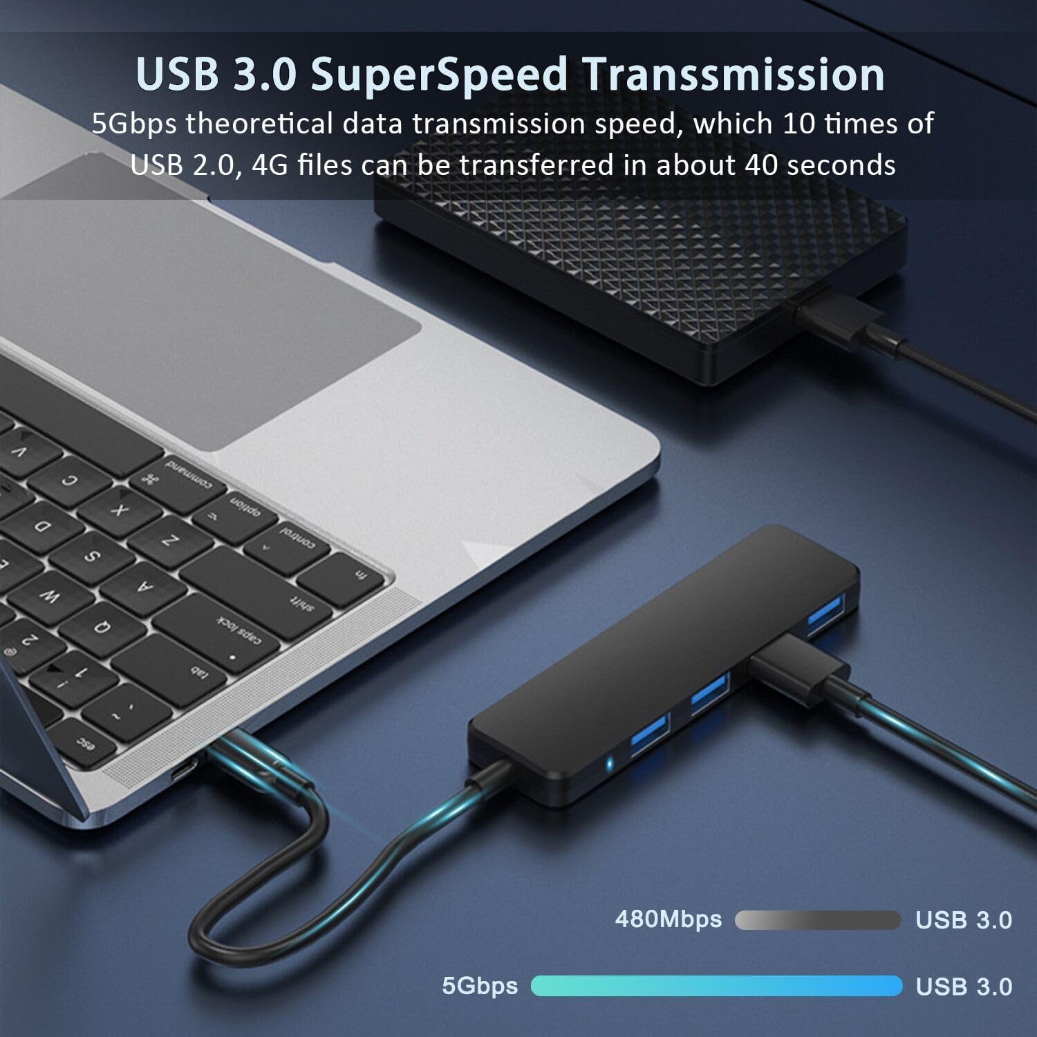 Hub USB 3.0, 4 Porturi, 5 Gbps, 0.3m, Plug Play, Compatibil cu Macbook ...
