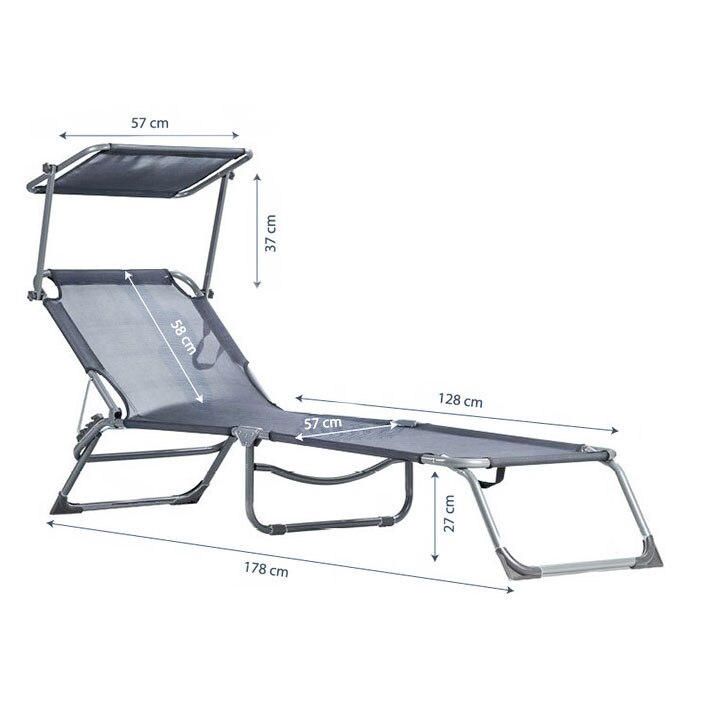 Sezlong pliabil cu spatar reglabil, MultiGarden, Gri, 178x57cm - eMAG.ro