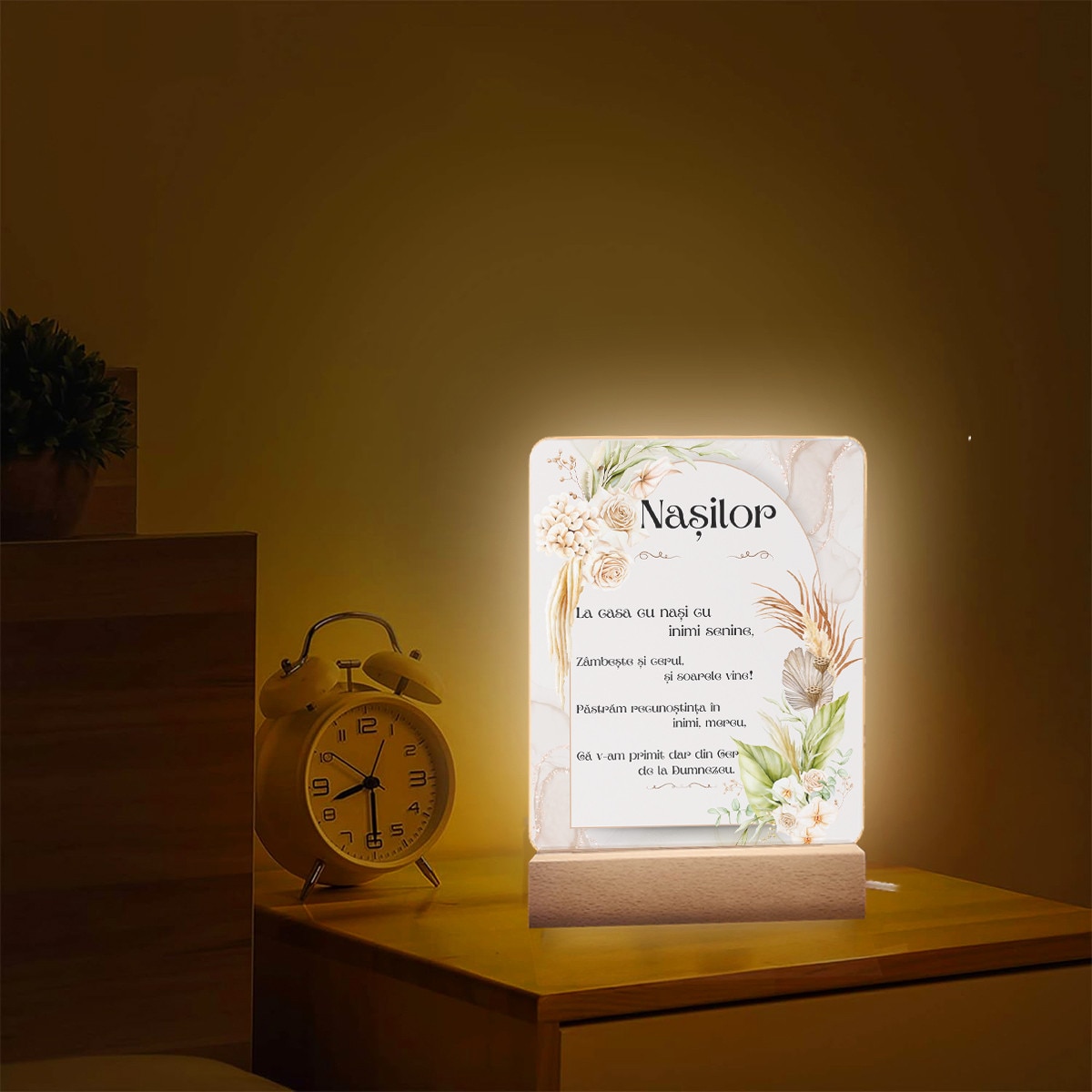 Set Cadou Pentru Nasi de la Fini, Lampa Acril 4mm, Mesaj `Nasilor La ...