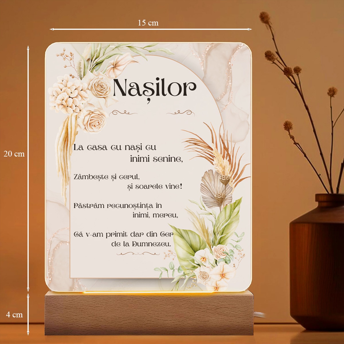Set Cadou Pentru Nasi de la Fini, Lampa Acril 4mm, Mesaj `Nasilor La ...