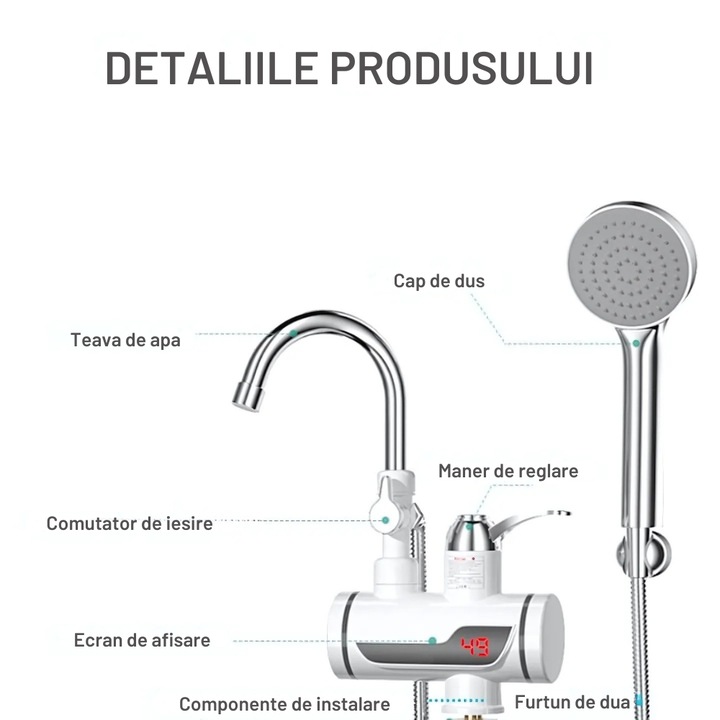 Robinet Electric Pentru Apa Calda Instant Gardeon® cu Para de Dus ...