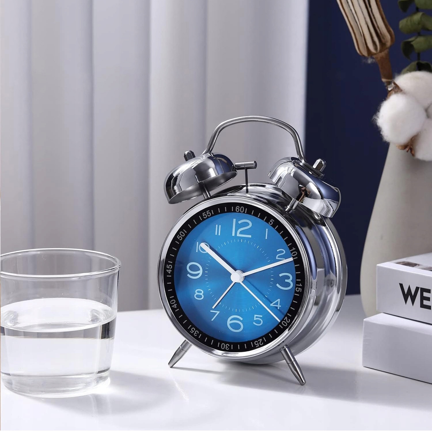 Ceas de alarma retro cu clopotei, albastru si argintiu, ceas ...