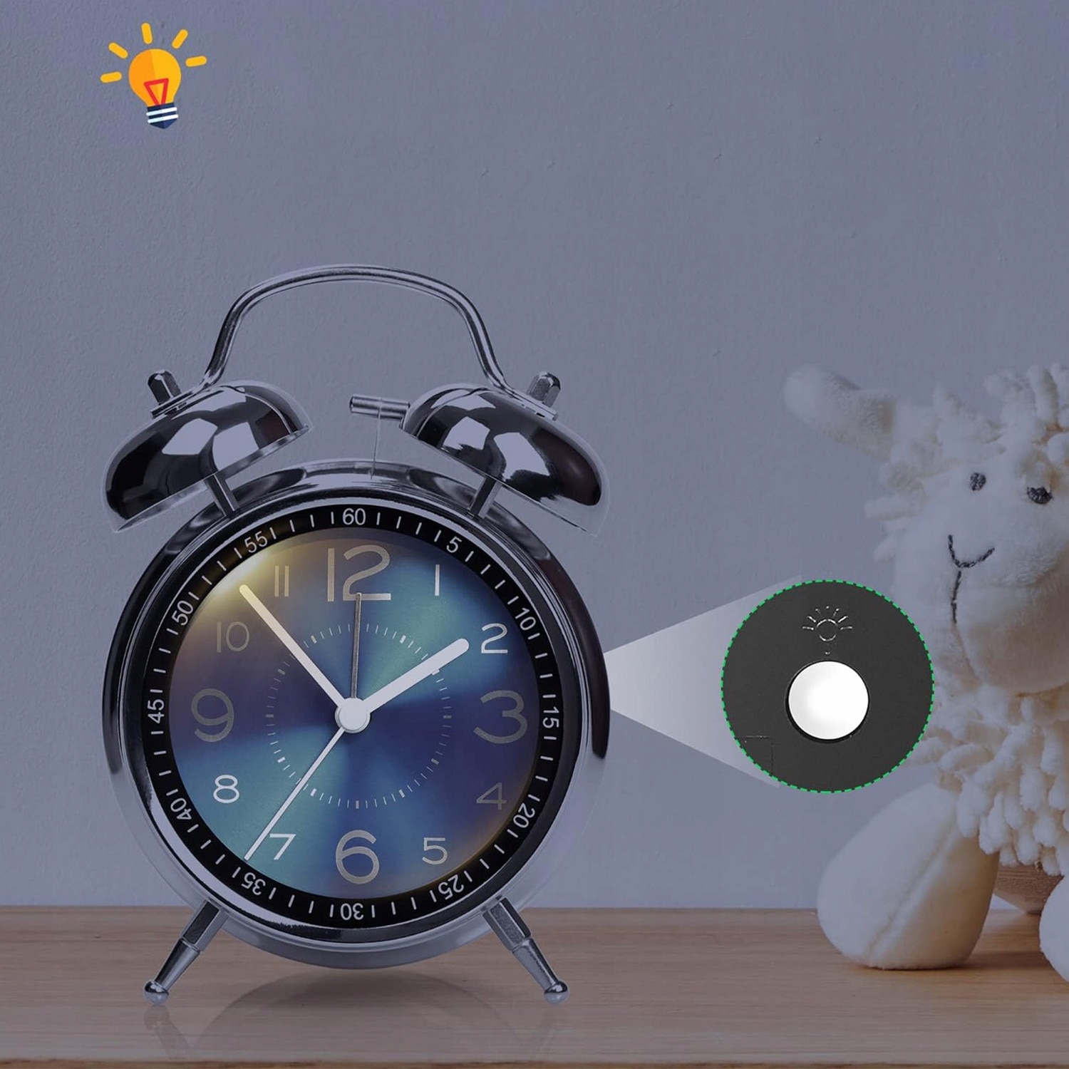 Ceas de alarma retro cu clopotei, albastru si argintiu, ceas ...