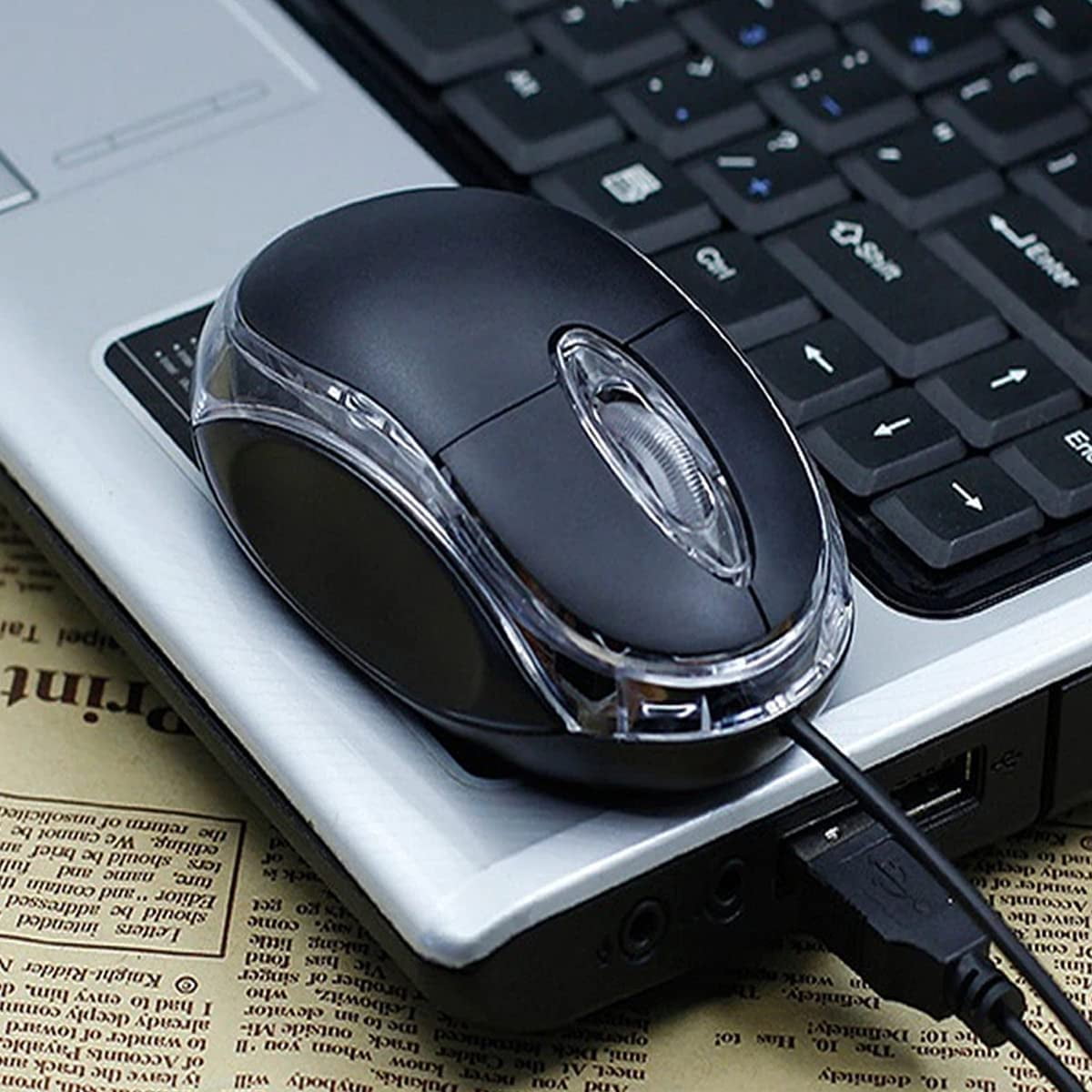 Mouse USB pentru laptop, mini mouse, cablu, negru, dimensiuni mici ...