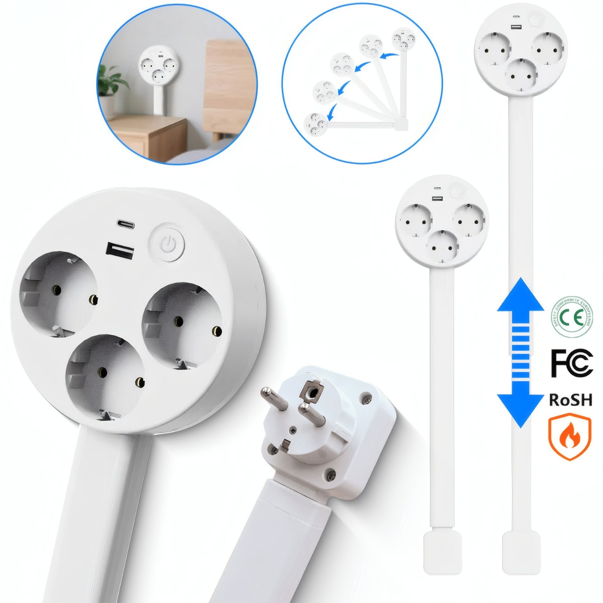 Prelungitor Priza Extensibil, Extensor Electric Reglabil - Prelungitor ...
