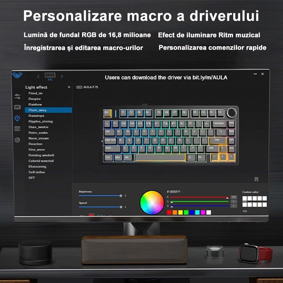 AULA F75 mechanikus gamer billentyűzet - Harvester kapcsolók, 3 üzemmód ...