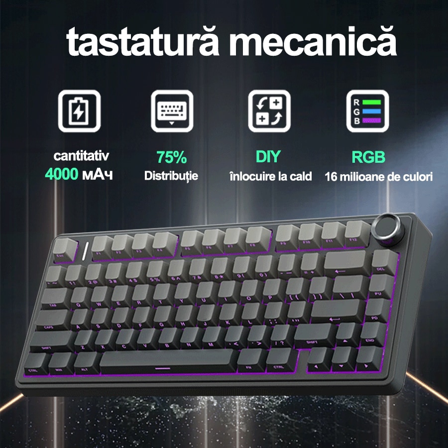 AULA F75 mechanikus gamer billentyűzet - Harvester kapcsolók, 3 üzemmód ...