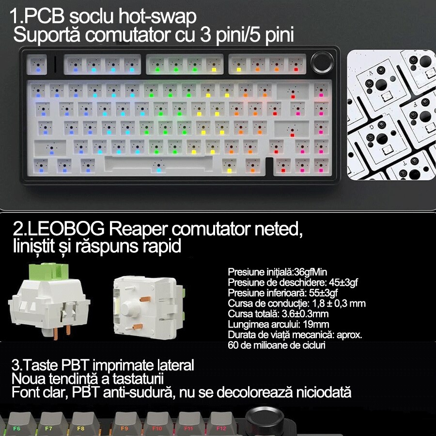 AULA F75 mechanikus gamer billentyűzet - Harvester kapcsolók, 3 üzemmód ...