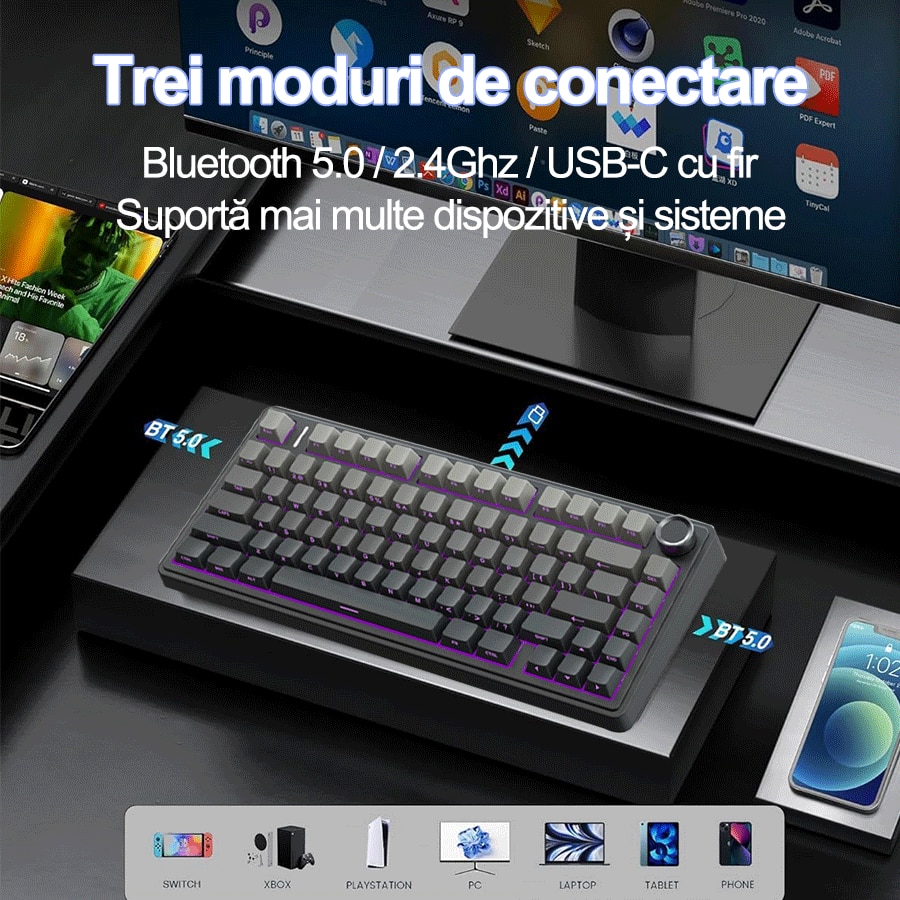 AULA F75 mechanikus gamer billentyűzet - Harvester kapcsolók, 3 üzemmód ...