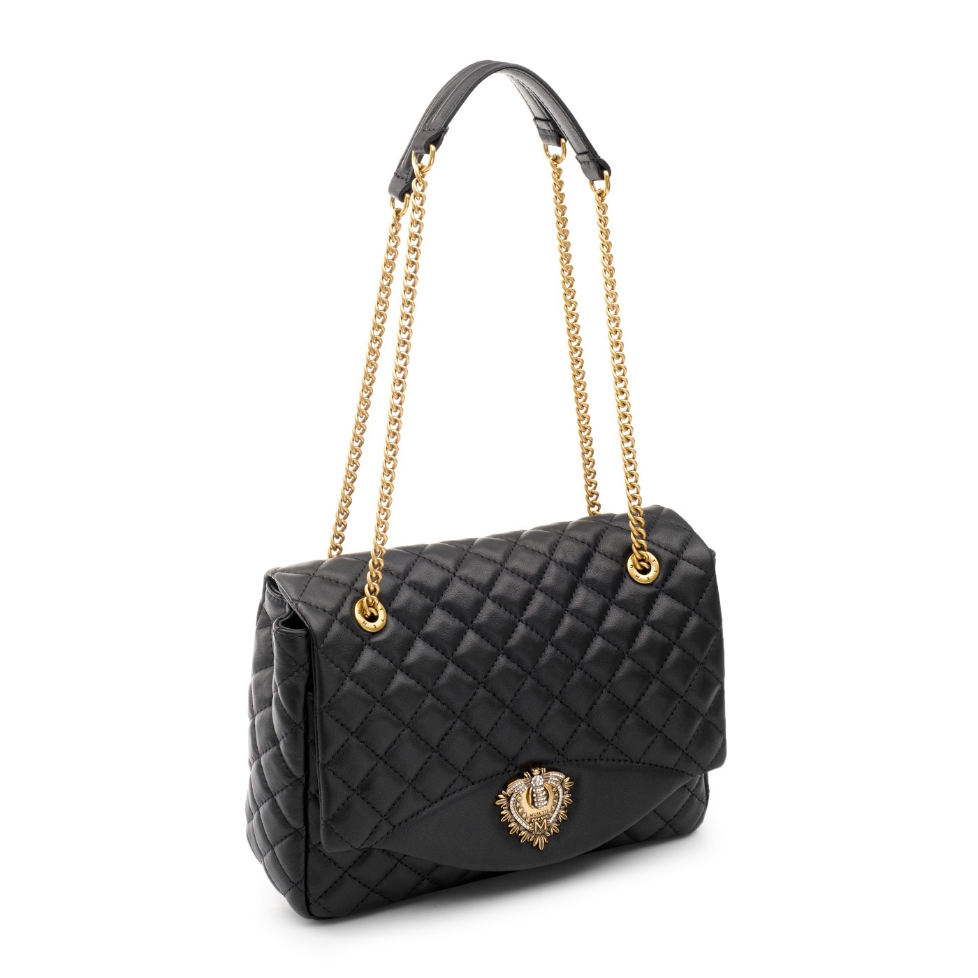 Geanta dama, Musette, JAQUELINE MM, Piele naturala, negru, 25 x 8 x 17. ...