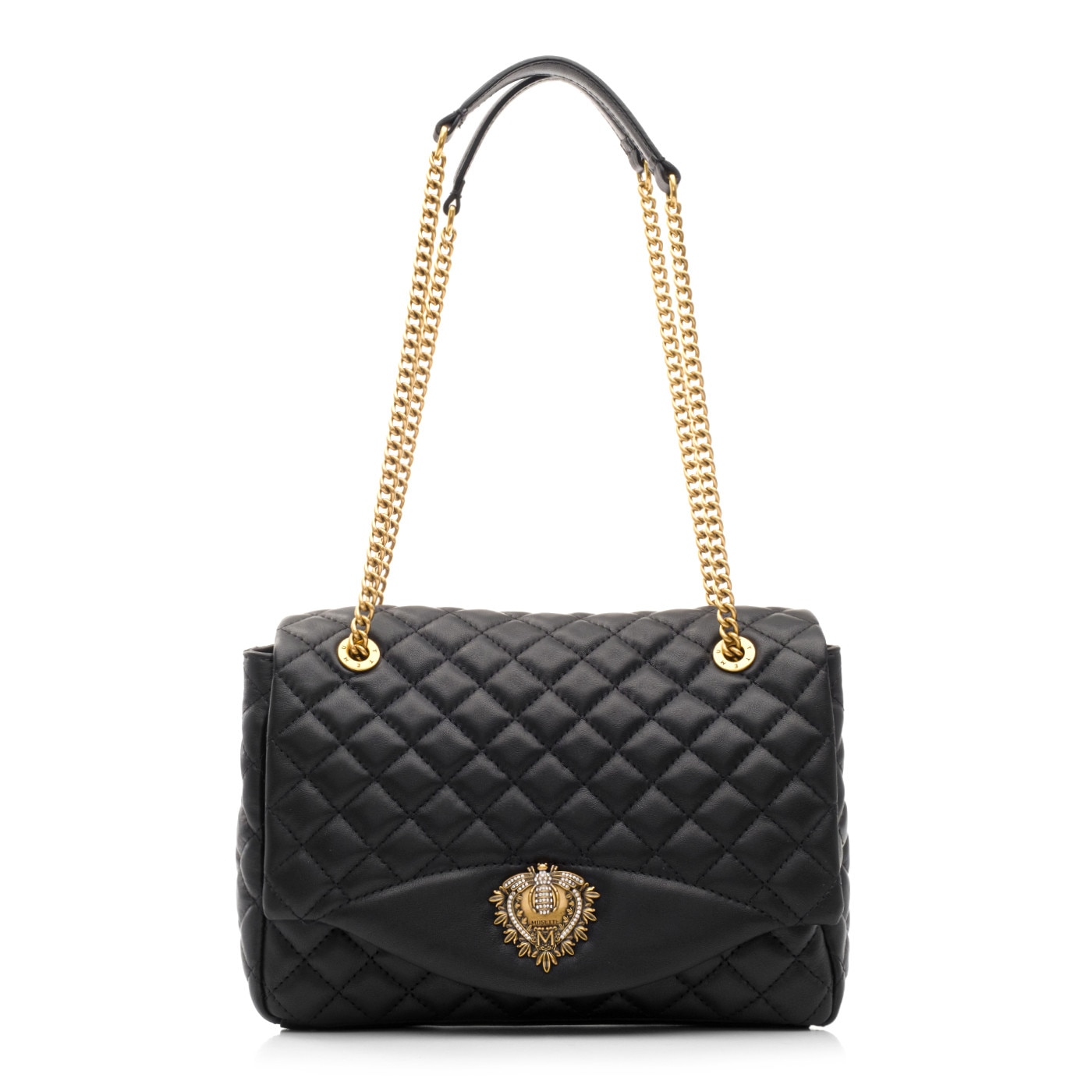 Geanta dama, Musette, JAQUELINE MM, Piele naturala, negru, 25 x 8 x 17. ...