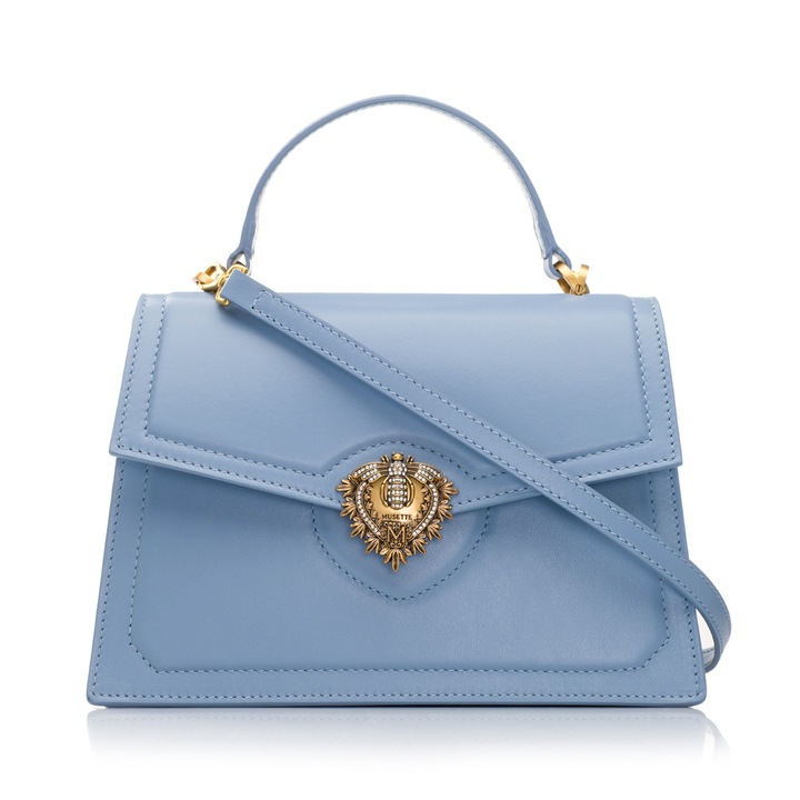 Geanta dama, Musette, CARISSA, Piele naturala, Bleumarin, 24 x 8 x 15 ...