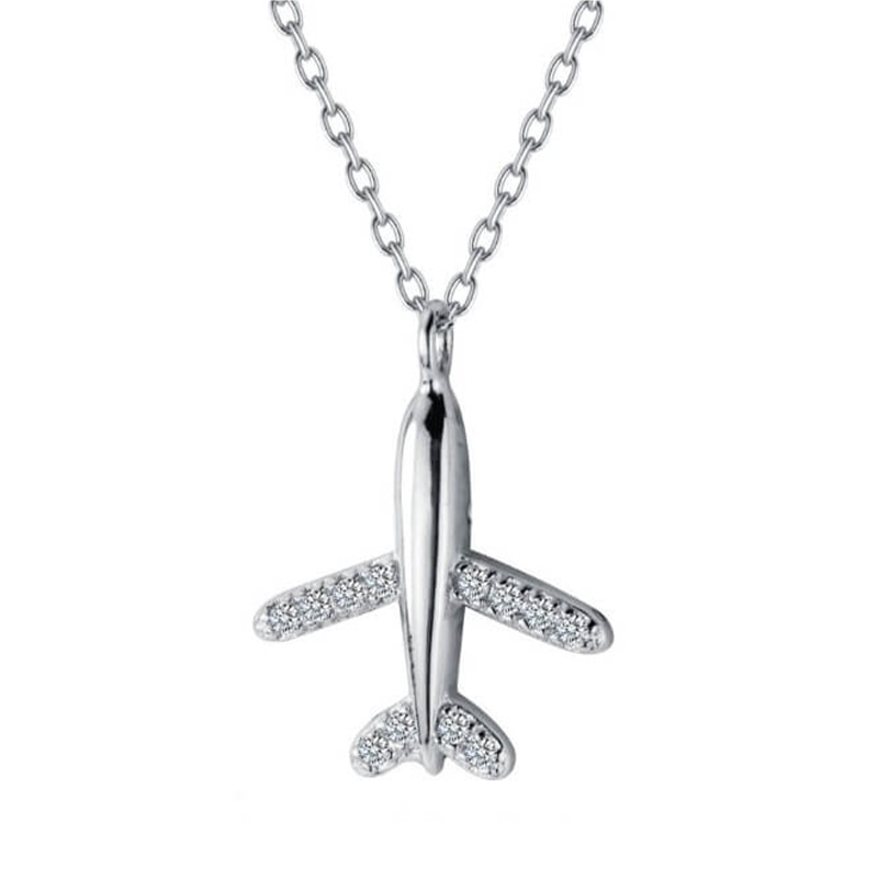 Lant din Argint 925 Shinny Plane cu Pandantiv Avion si Pietre Zirconiu ...