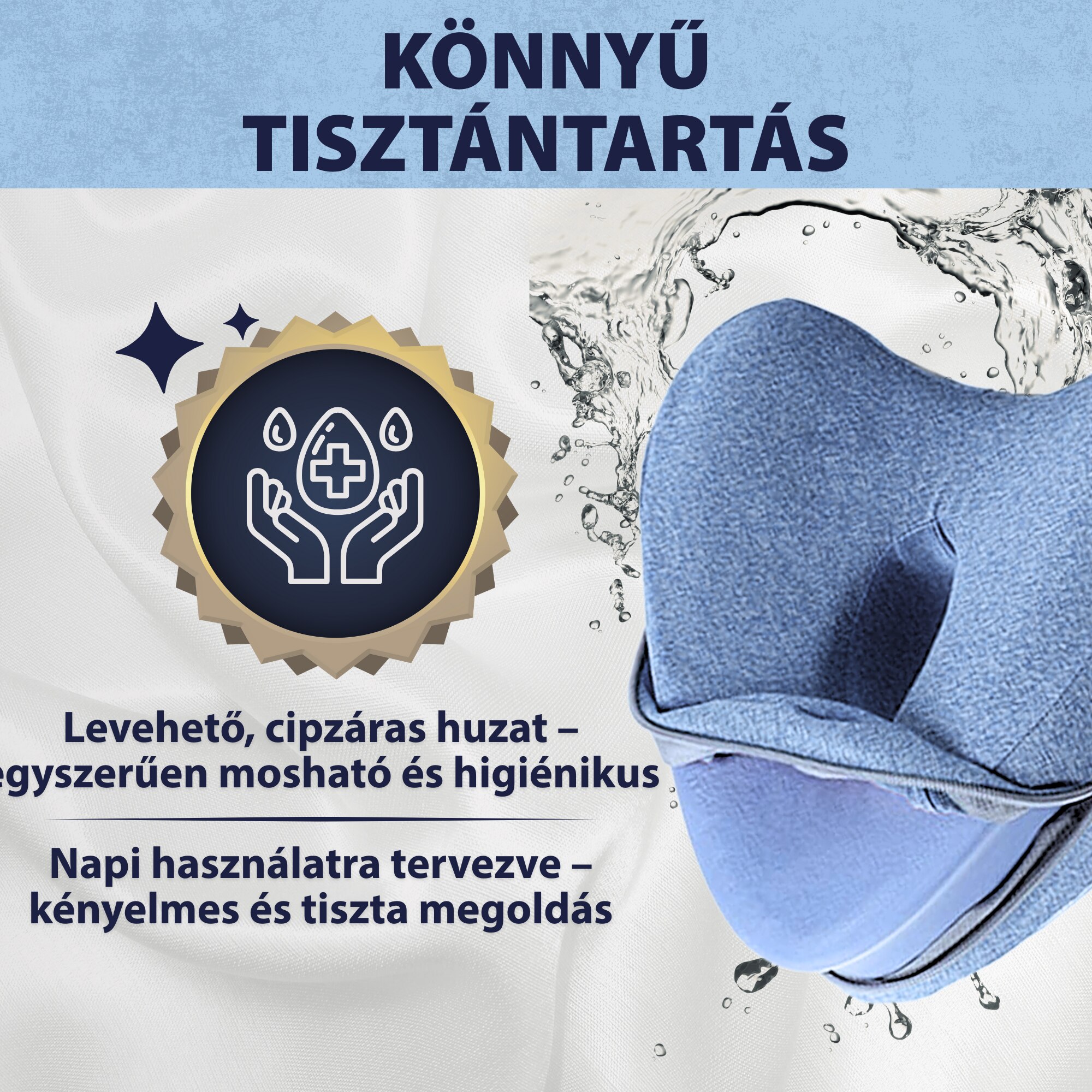 Ortopéd térdpárna, memóriahab, levehető huzat, rugalmas rögzítési ...