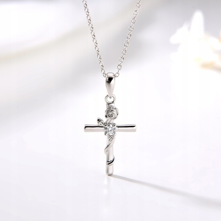 Lant cu cruce, trandafir, argint 925 placat cu rodiu - eMAG.ro