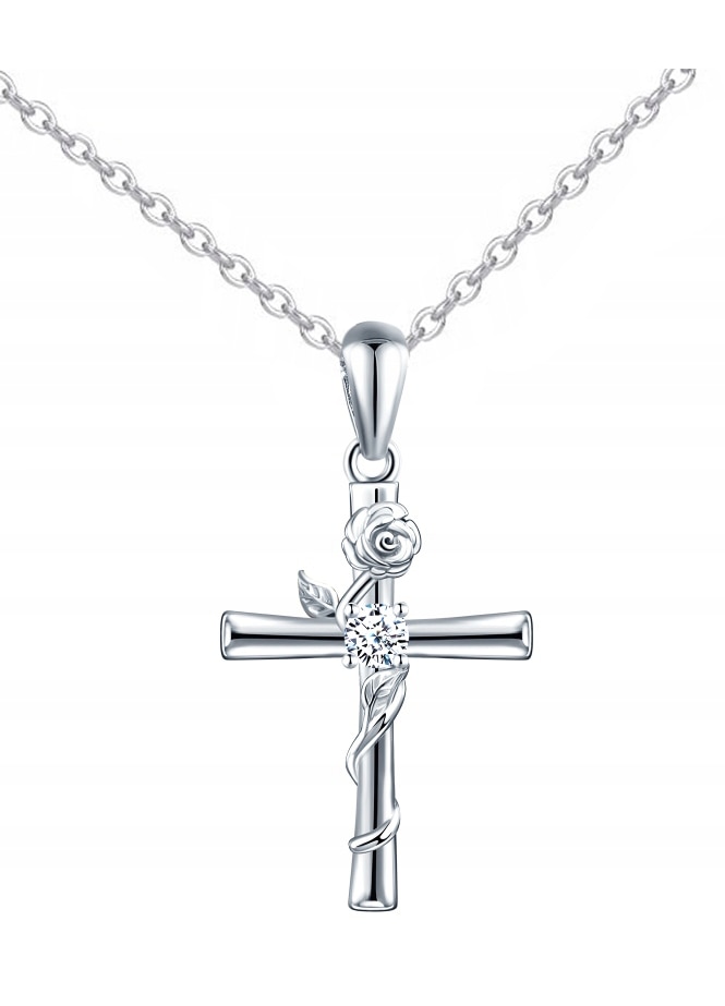 Lant cu cruce, trandafir, argint 925 placat cu rodiu - eMAG.ro