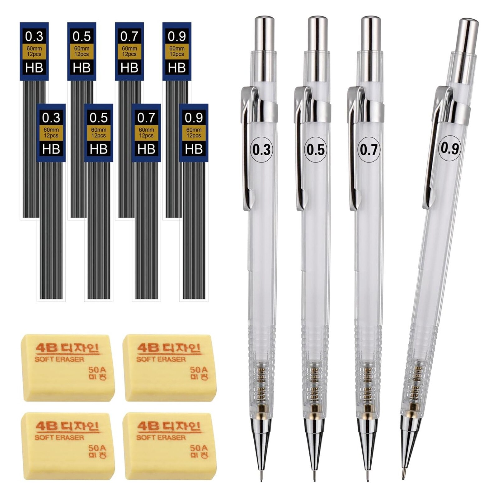 Set 4 creion mecanic, Axroad Mall, Cu mina creion (0.3, 0.5, 0.7, 0.9mm ...