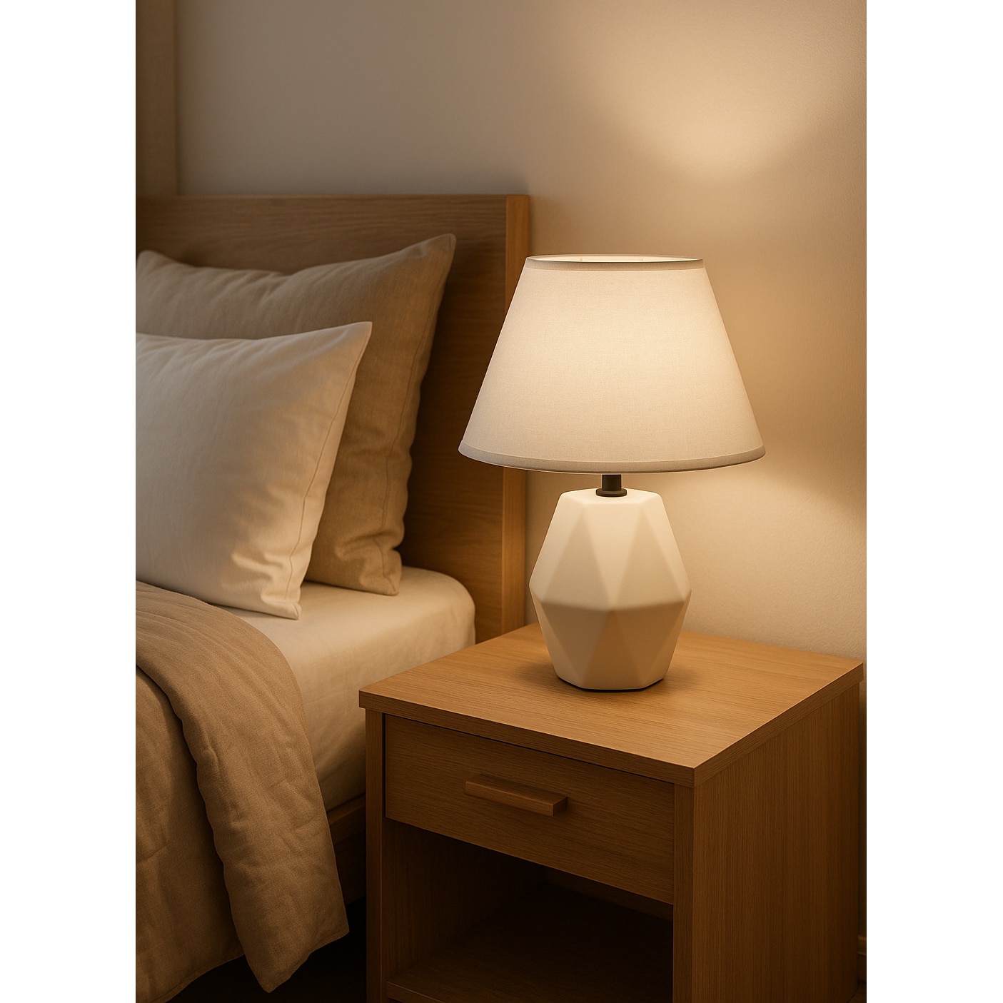 Veioza decorativa din ceramica cu design texturat, culoare alb, abajur ...