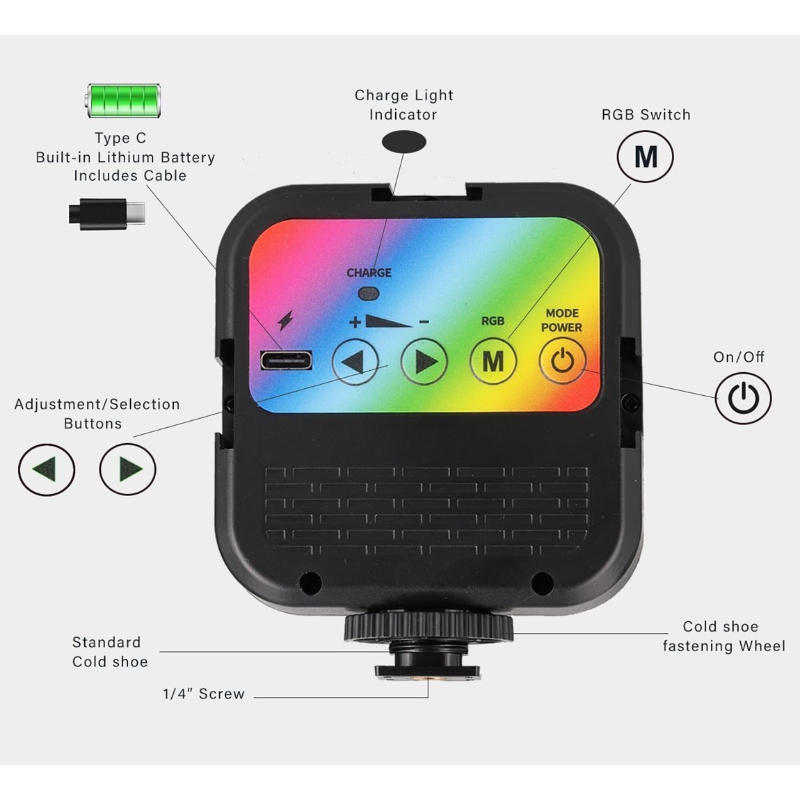 Lampa portabila RGB cu 70 de LED-uri, temperatura de culoare reglabila ...