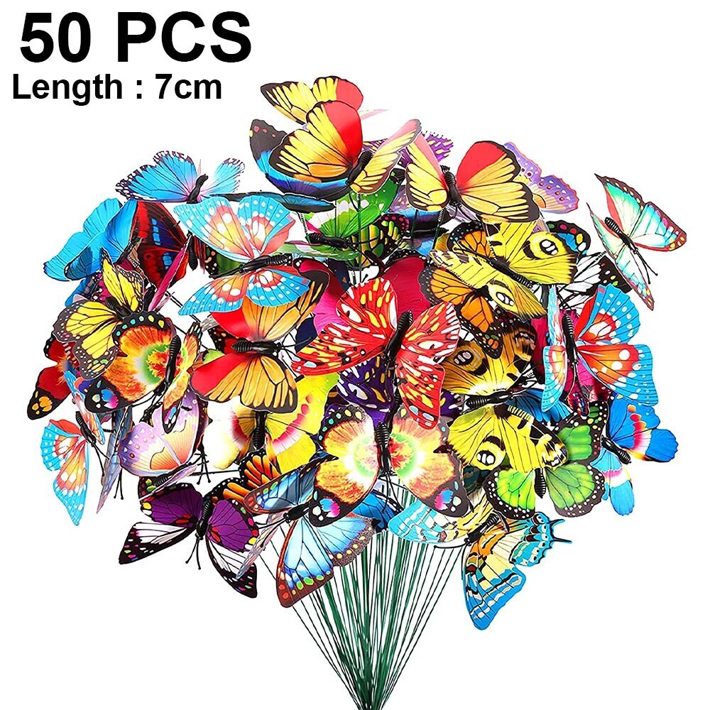 Set de 50 fluturi decorativi, multicolor, 25x4.5-10cm - eMAG.ro