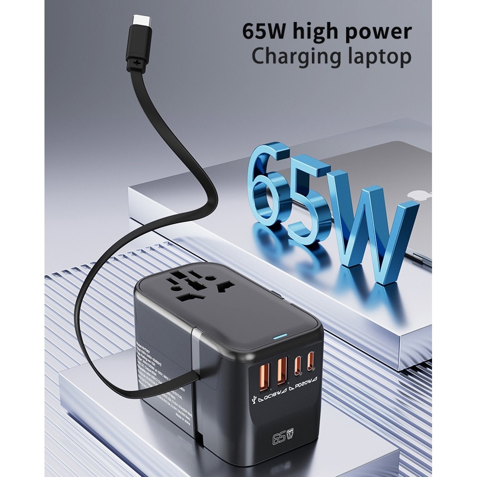 Adaptor incarcator convertor priza, cu 65W+2 USB18W+2 Type-C20W All in ...