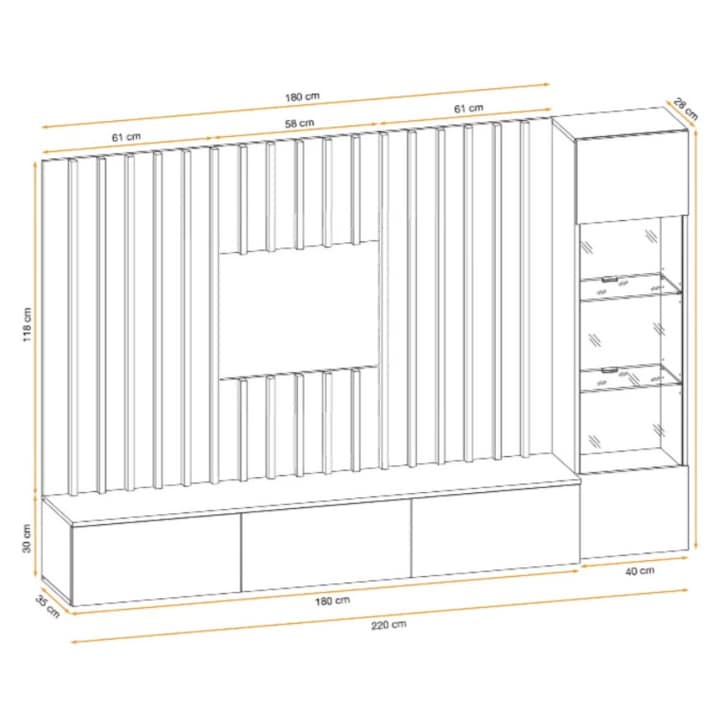 Set mobila living, suspendata, prindere perete, cu riflaj inclus, usi ...