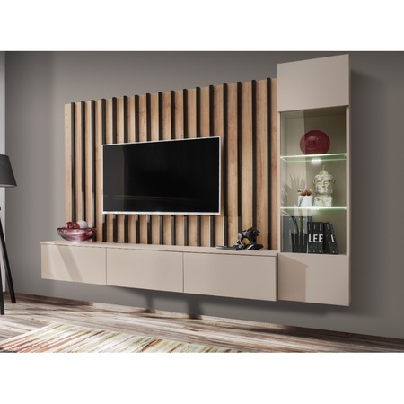 Set mobila living, suspendata, prindere perete, cu riflaj inclus, usi ...