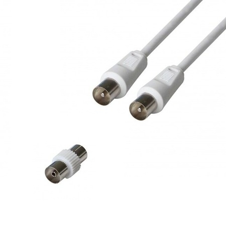 Cablu coaxial cu mufa TV 9.5mm Tata-Tata cu adaptor de conversie Tata-Mama, pentru conectare ...