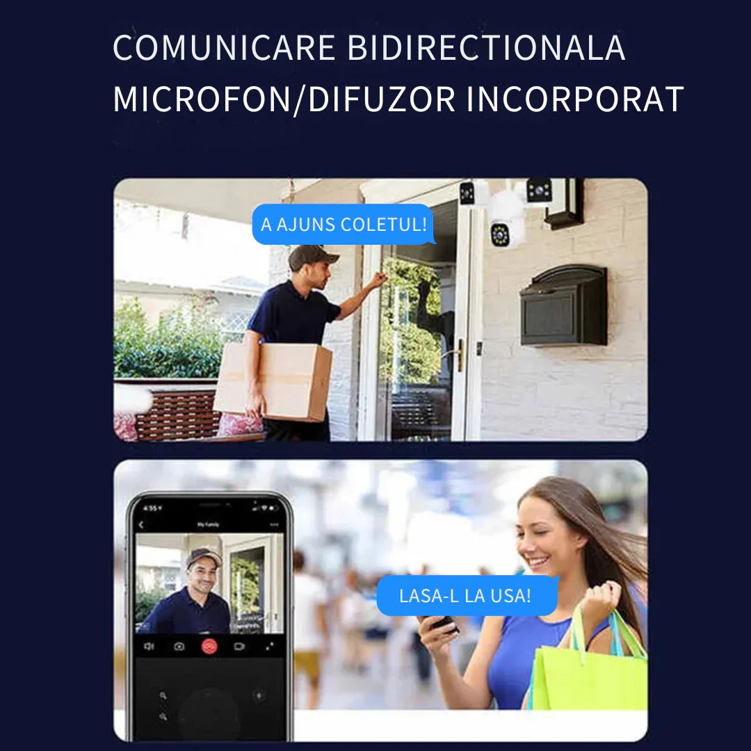 Camera de supraveghere WIFI 6K, 12MP, 3 lentile, Control din aplicatie ...