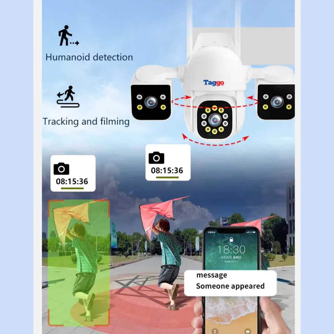 Camera de supraveghere WIFI 6K, 12MP, 3 lentile, Control din aplicatie ...