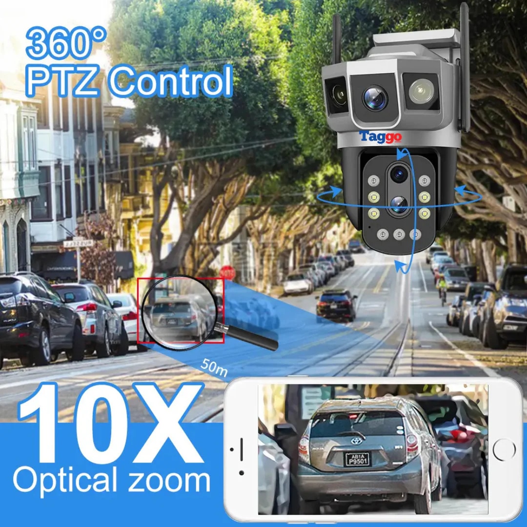 Camera de Supraveghere 4G, 3 lentile, 6K 12MP, Zoom 10x optic ...