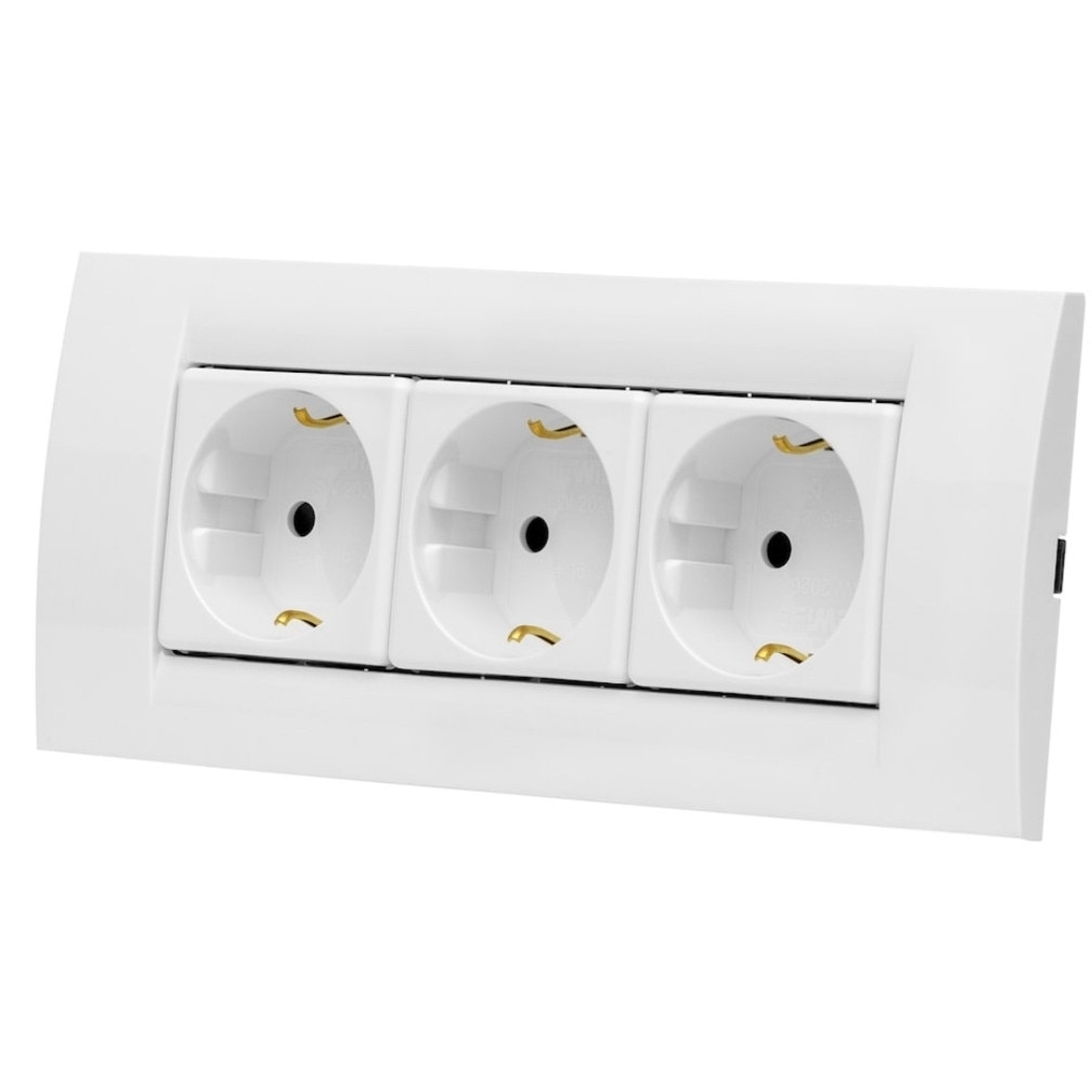 KIT complet Priza tripla Gewiss 6M, pentru doza 6M, 16A, plastic, Alb ...