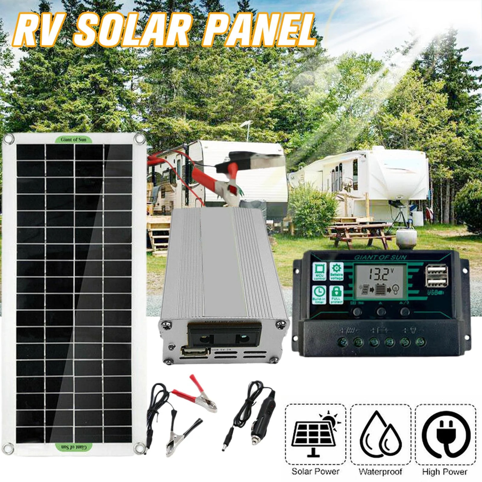 Kit panou solar 200W, 12V-220V, controller 100A, negru, dimensiuni 43 ...