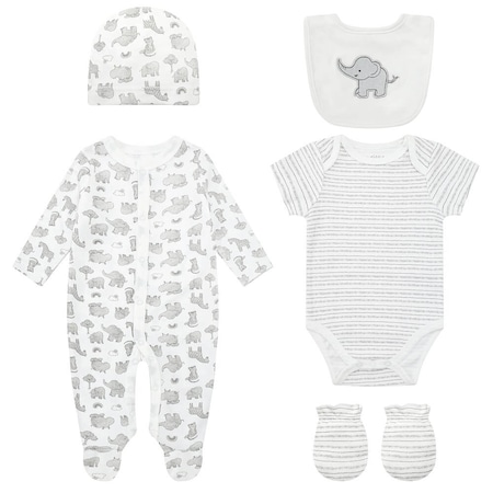 Set hainute bebelusi, 5 piese din bumbac, model elefantel, marimea 3-6 ...