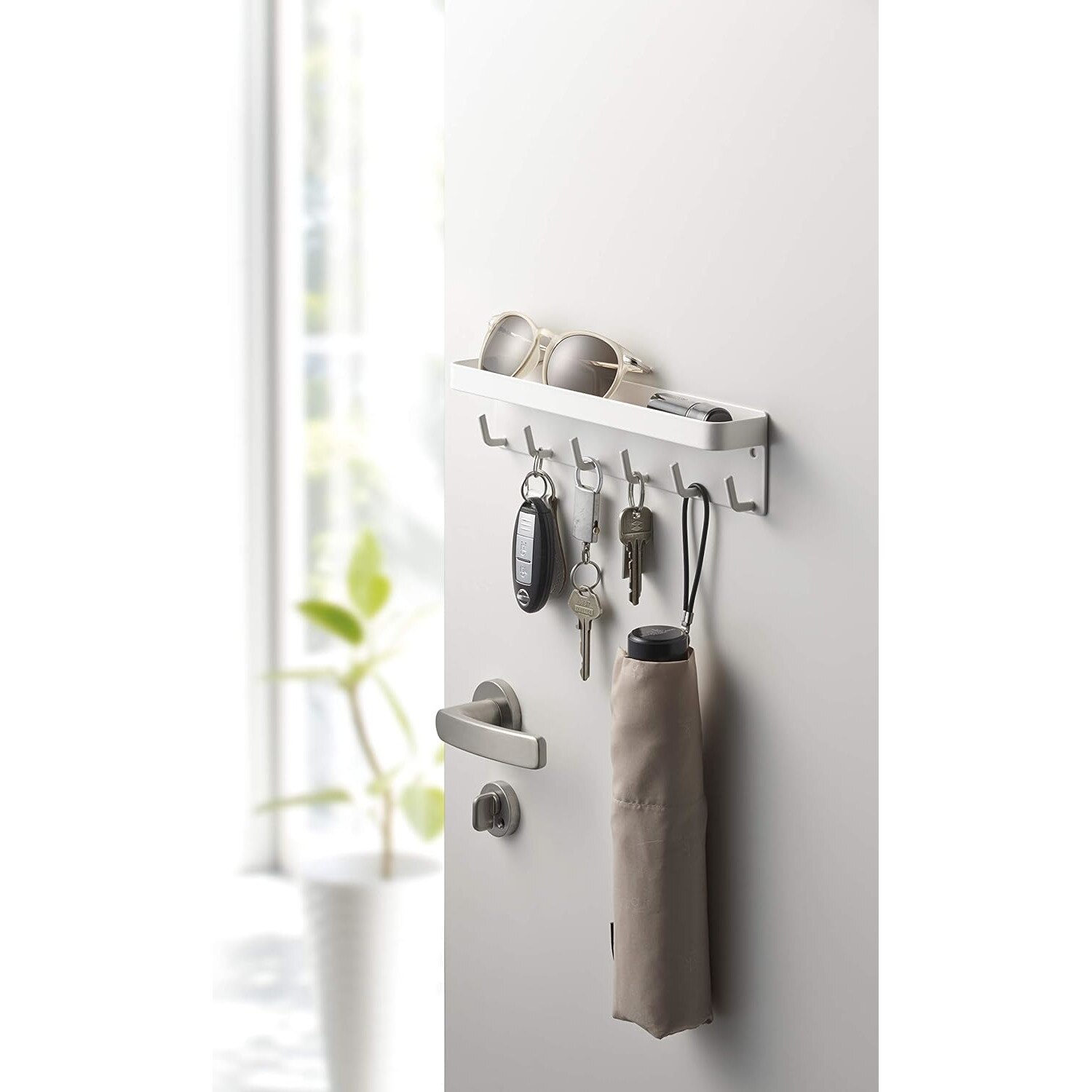 Suport pentru chei cu raft, 6 carlige, alb, 24.5x4.5x6cm - eMAG.ro