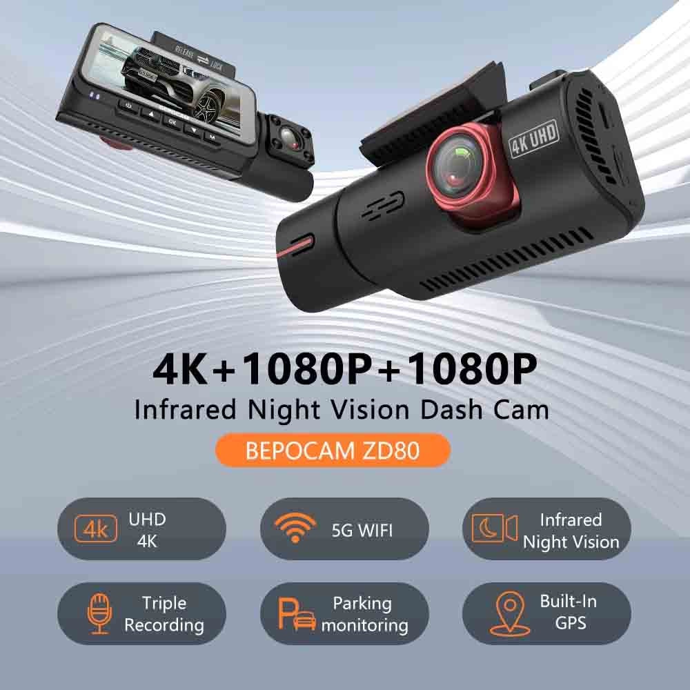 Camera auto tripla Soybean ZD80, 4K+1080p+1080p, Wi-Fi, GPS, 3.16 inch ...