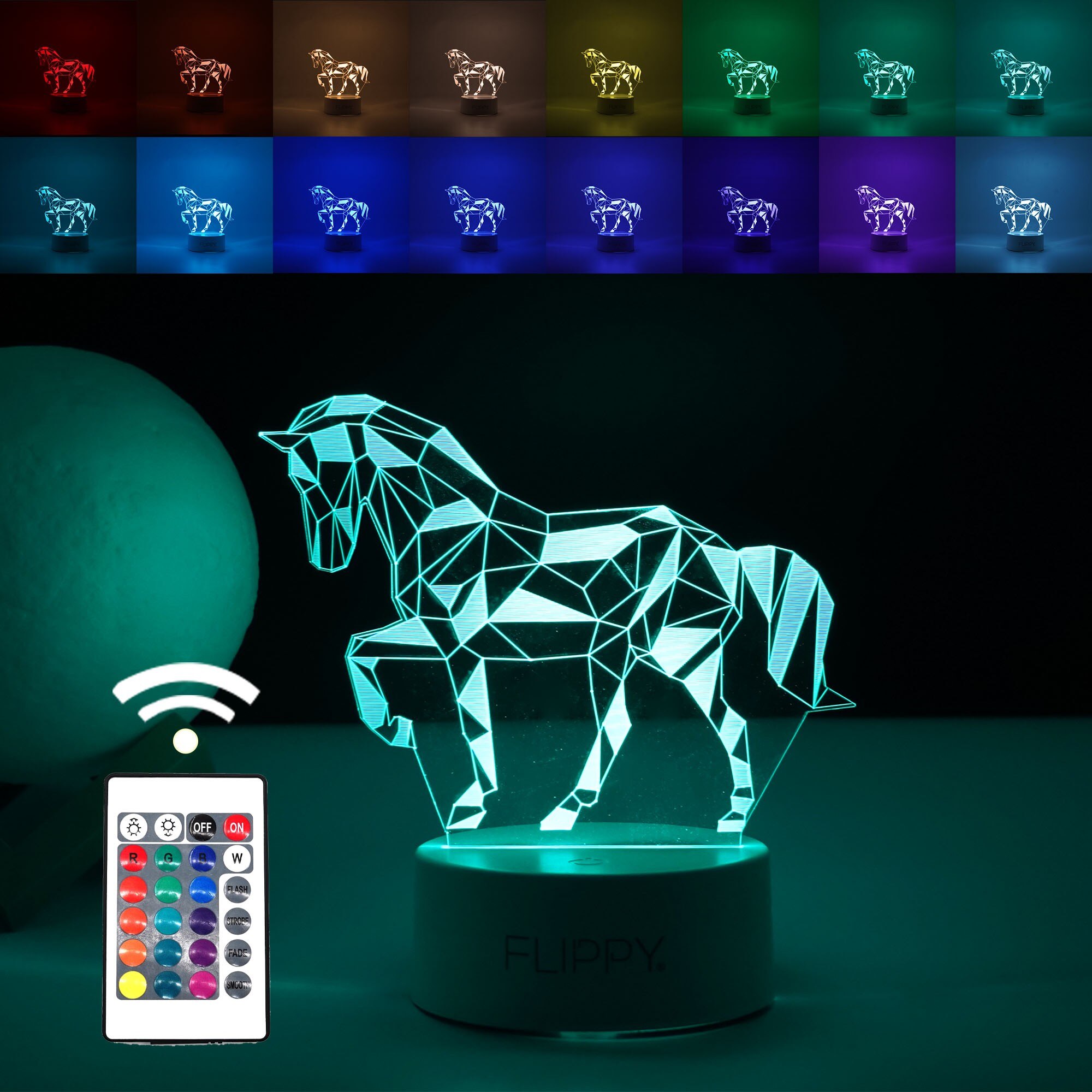 Lampa LED decorativa, Flippy, 3D, Cal, cu telecomanda, doua moduri de ...