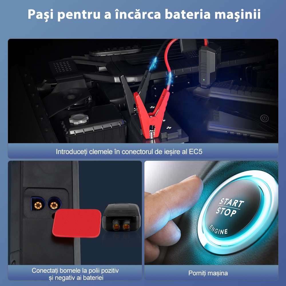 Starter auto portabil cu compresor de aer 1000A, Jump starter booster ...