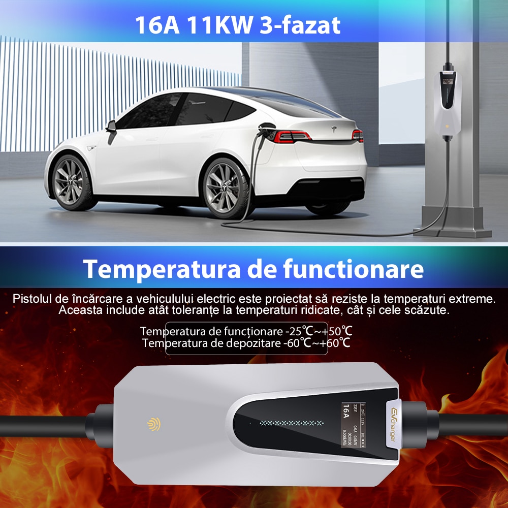 Statie de incarcare electrica portabila, 11kW, curent ajustabil (6/8/10 ...