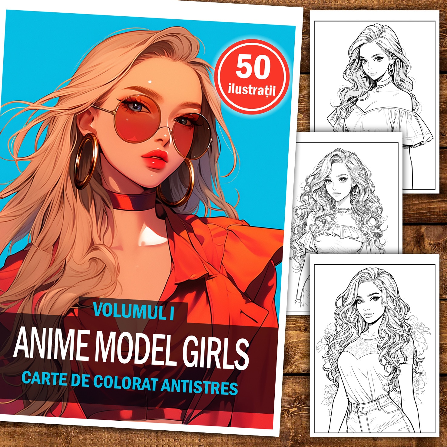 Carte de colorat, 50 de ilustratii, Anime Model Girls - Volumul I, 106 ...