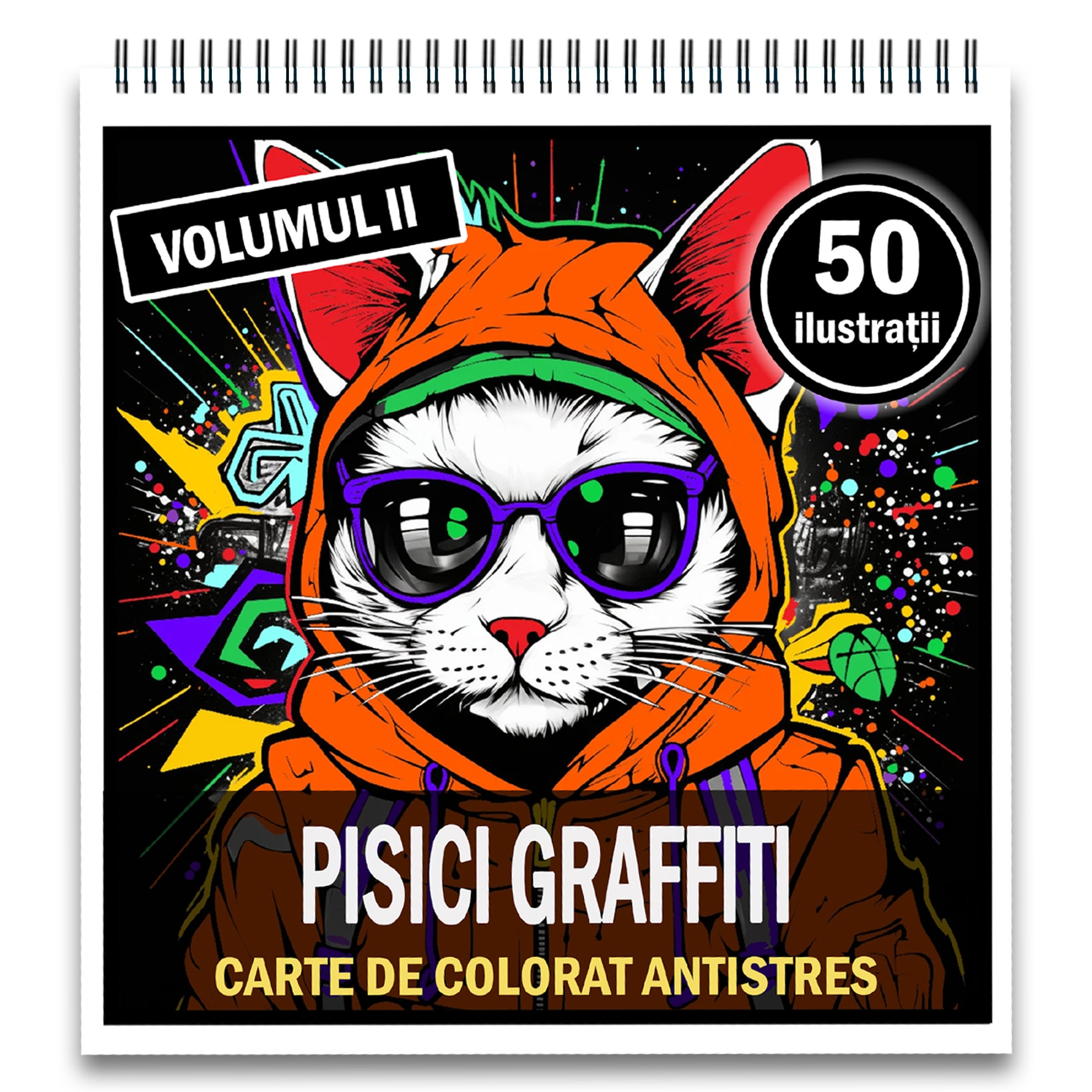 Carte de colorat de buzunar, 50 de ilustratii Pisici Graffiti, 106 ...