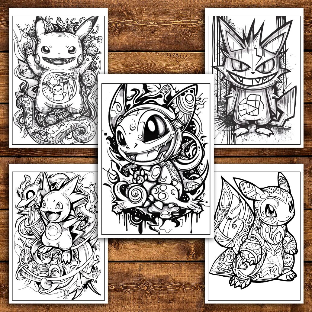 Carte de colorat de buzunar, 40 de ilustratii Graffiti Pokemon, 86 ...