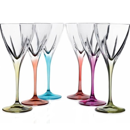 Set 6 pahare, colorate, cu picior, pentru vin FUSION Rcr Crystal, 210ml ...