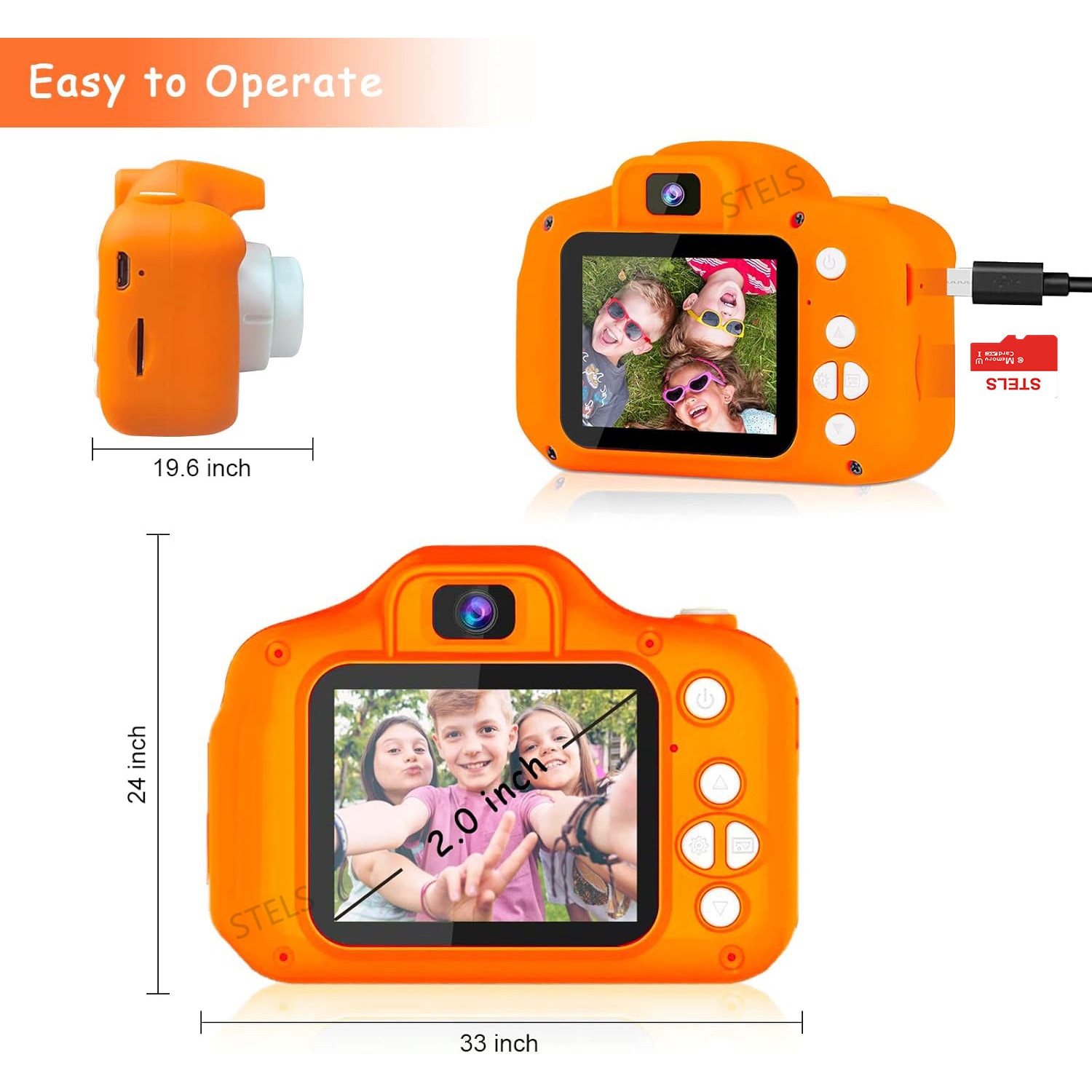 Дигитален детски фотоапарат STELS W390, 16GB SD карта, Игри, Оранжев - eMAG.bg