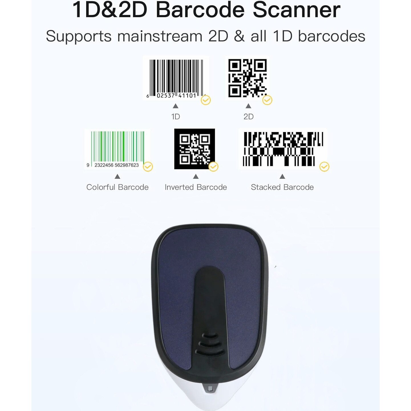 Cititor/Scanner coduri de bare cu laser，SHIJOOE，1D/2D/QR，150m，Wireless sau cablu，Bluetooth ...