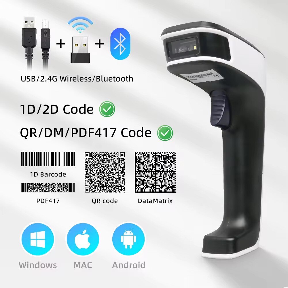 Cititor/Scanner coduri de bare cu laser，SHIJOOE，1D/2D/QR，150m，Wireless sau cablu，Bluetooth ...