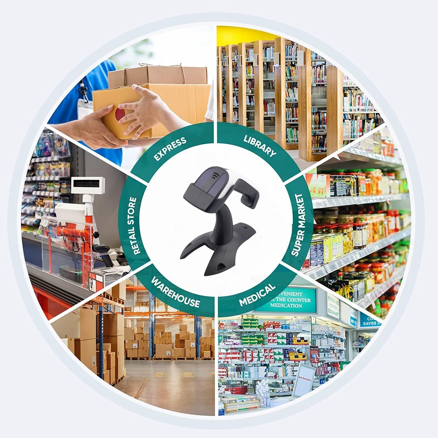 Лазерен четец/скенер за баркодове, SHIJOOE, 1D/2D/QR, 150 м, безжичен или кабелен, Bluetooth ...